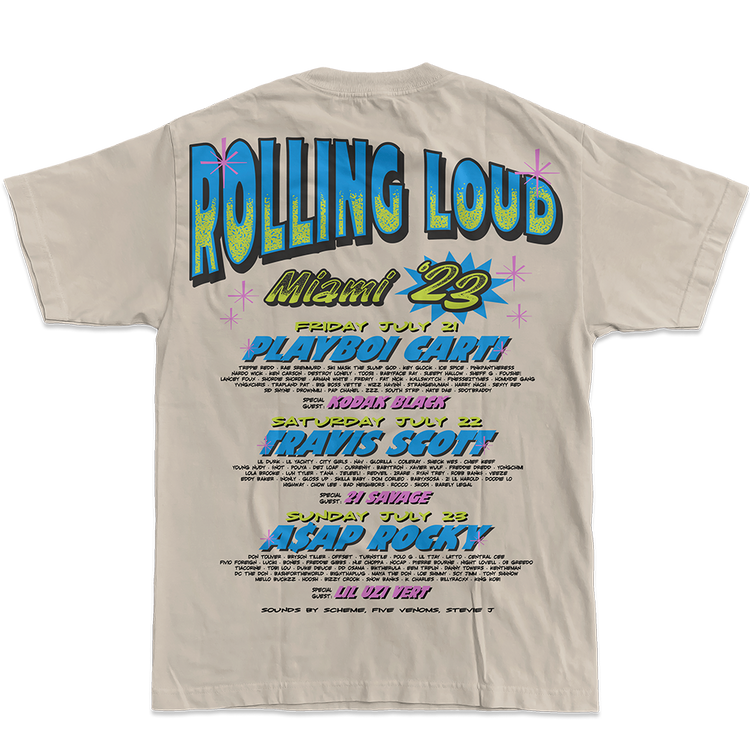 RL Miami 23 Hydraulics Ivory Lineup Tee | Rolling Loud
