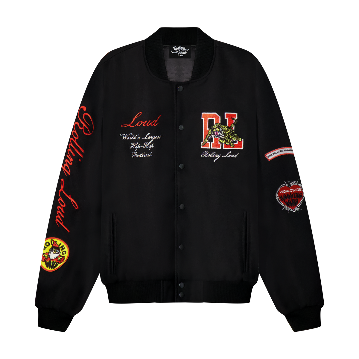 RL Loud Tour Black Varsity Jacket – Rolling Loud
